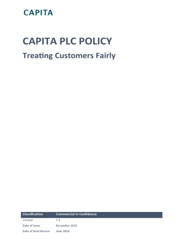 Capita PLC Policy: Treating Customers Fairly | PDF | Business | Risk