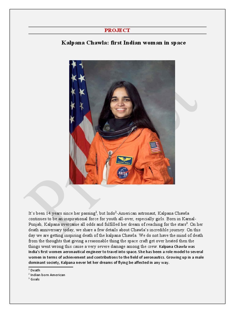 Kalpana Chawla: First Indian Woman in Space: Project | PDF ...