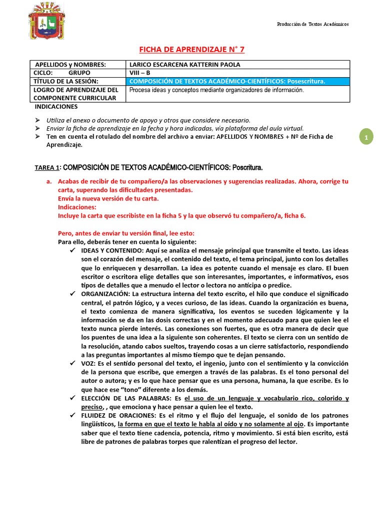 Ficha de Aprendizaje #7 | PDF | Aprendizaje