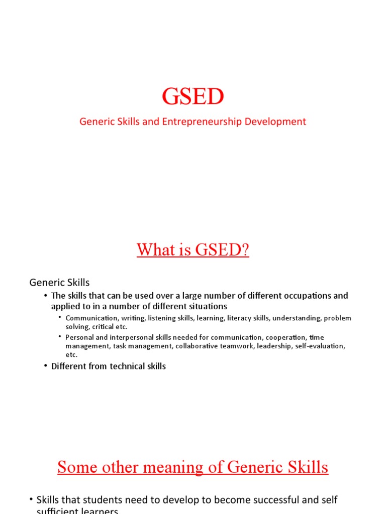 Generic Skills and Entrepreneurship Development | PDF | Learning | Skill