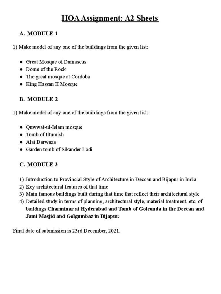 HOA Assignment - A2 Sheets | PDF