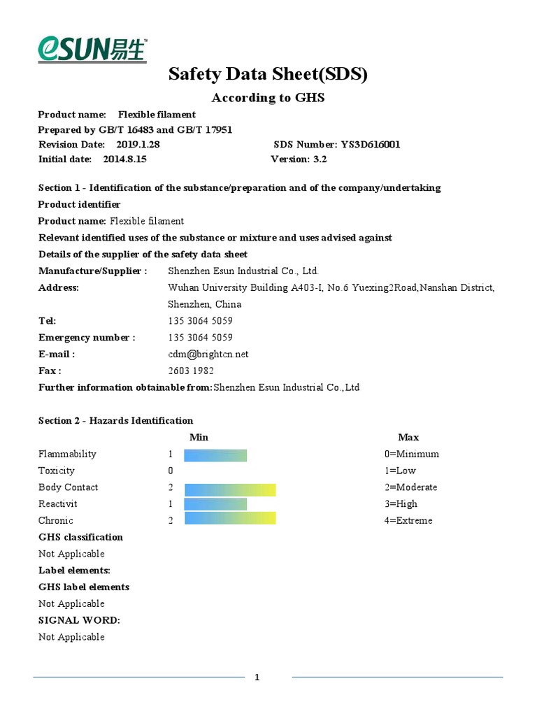Flexible Filament Safety Data Sheet | PDF | Safety | Chemistry