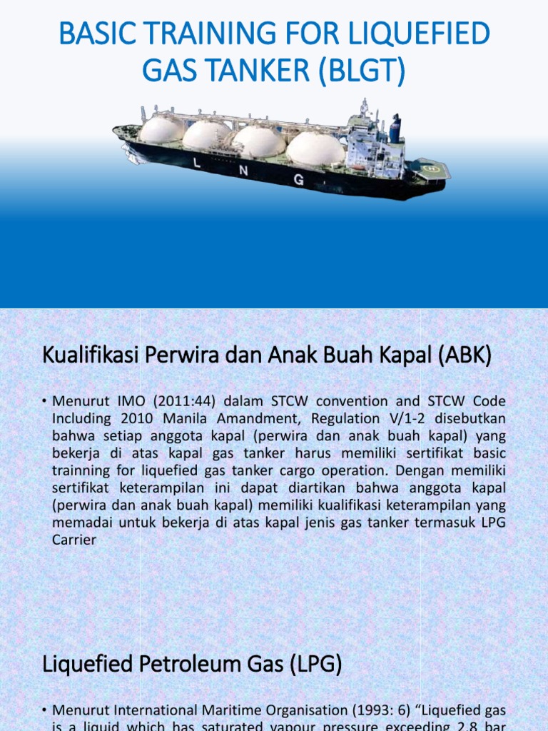 Basic Training For Liquefied Gas Tanker (BLGT | PDF