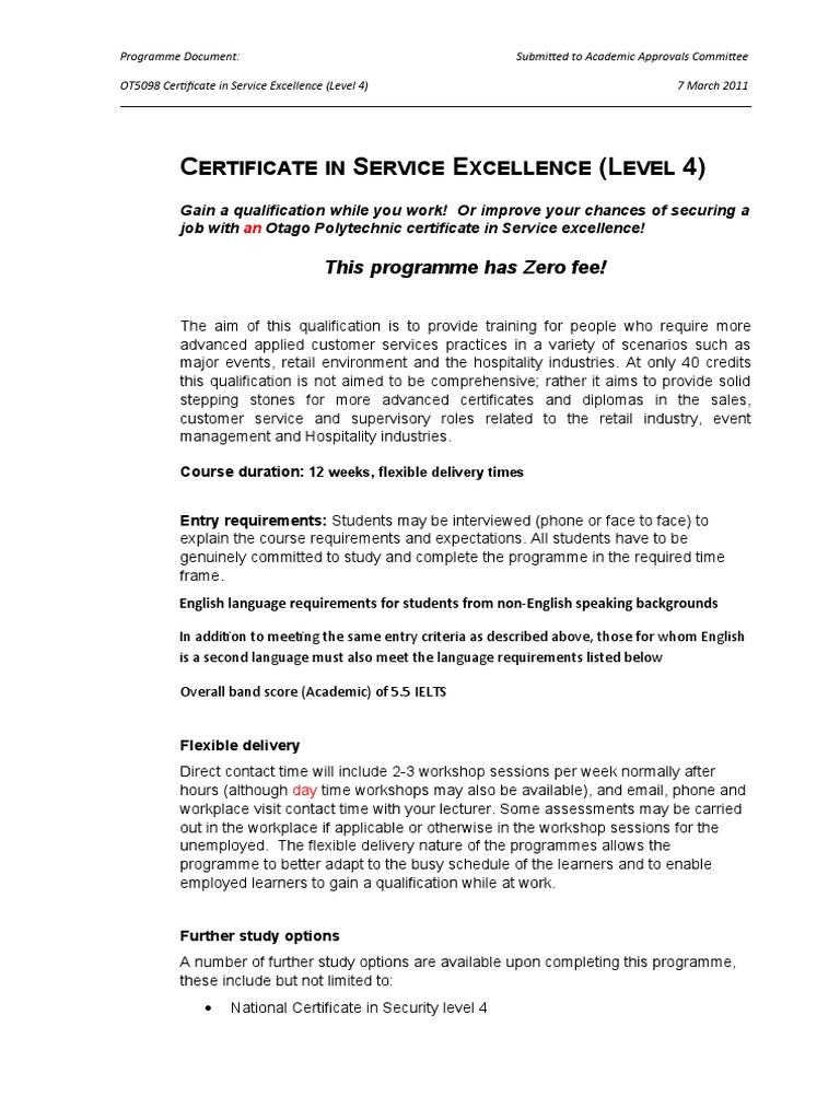 Service Excellence Proposed Wording For The Brochure | PDF | Safety ...