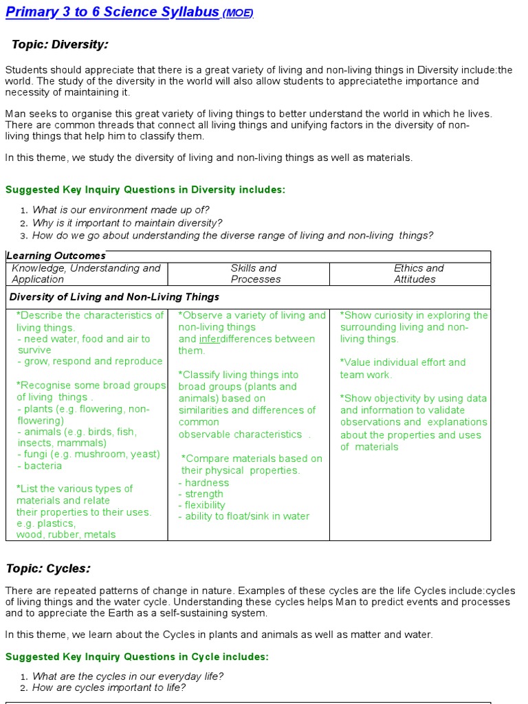 Primary 3 To 6 Science Syllabus Singapore | PDF | Force | Heat