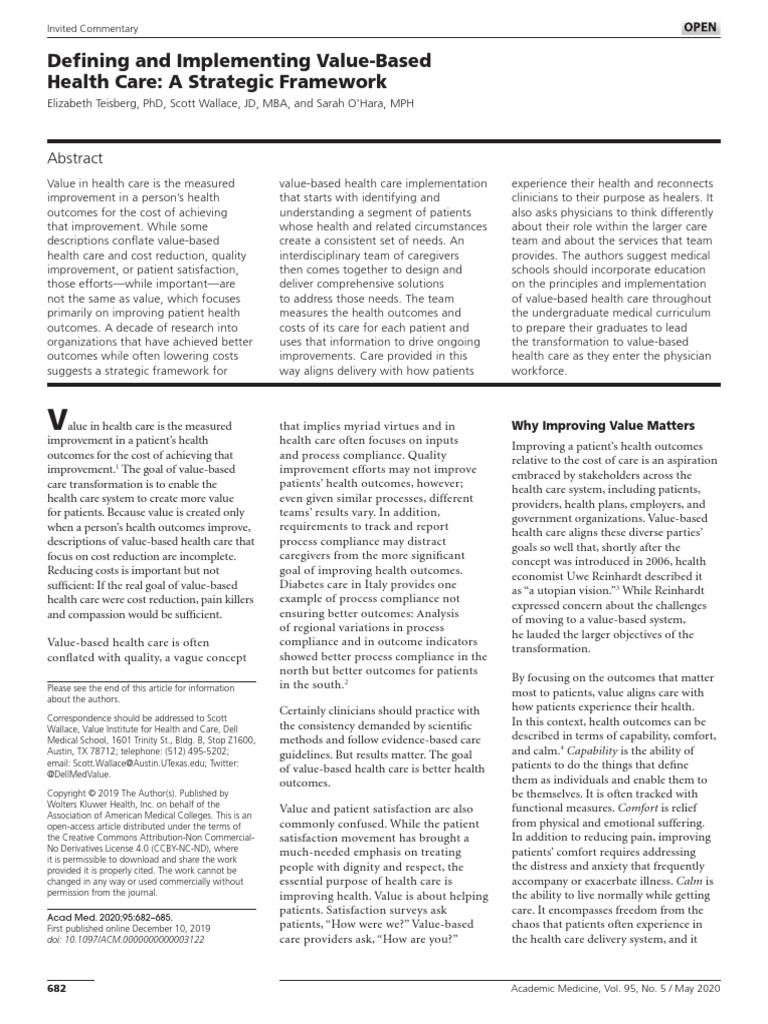 Defining and Implementing Value-Based Health Care - A Strategic ...