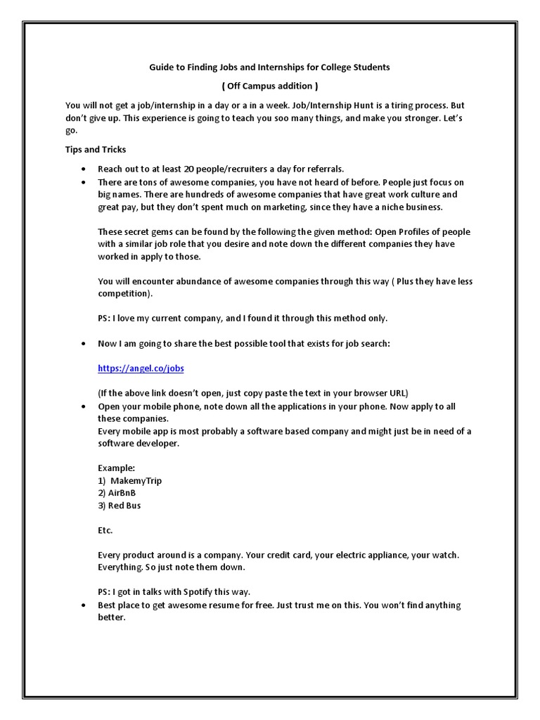 Job Search Guide for College Students | PDF | Internship | Job Hunting