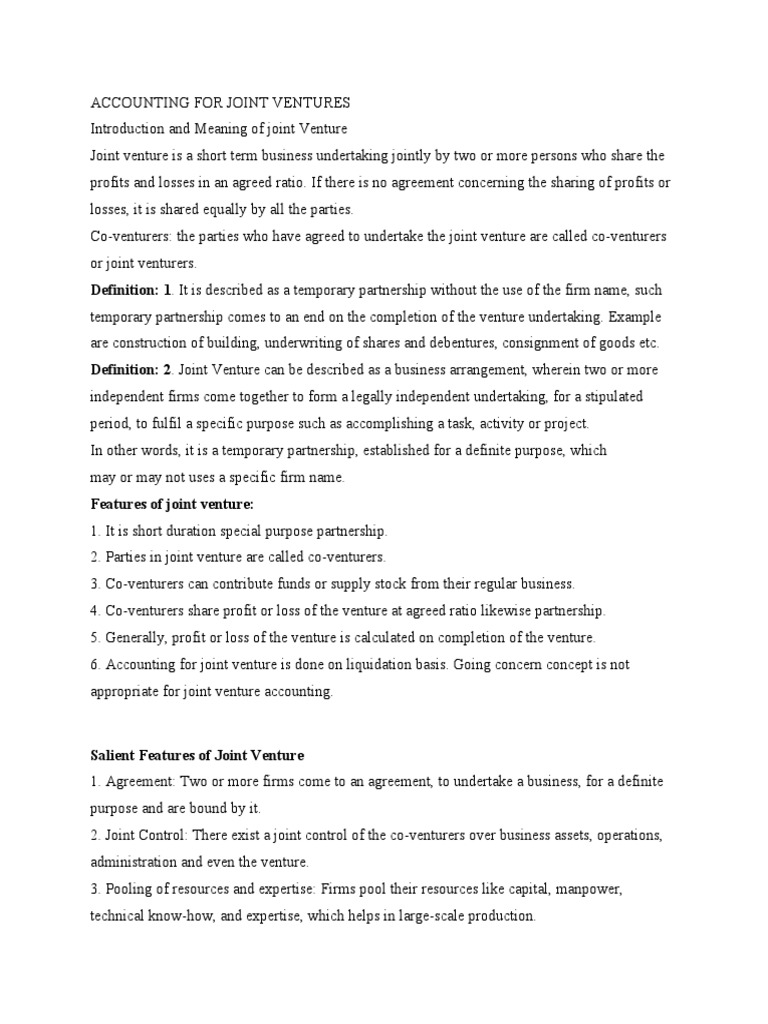 Accounting For Joint Ventures | PDF | Joint Venture | Partnership