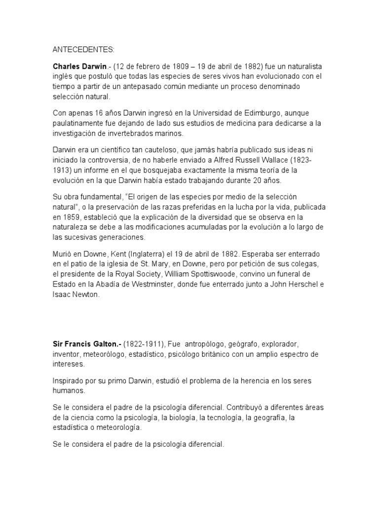 Resumen de Teorias | PDF | Charles Darwin | Evolución