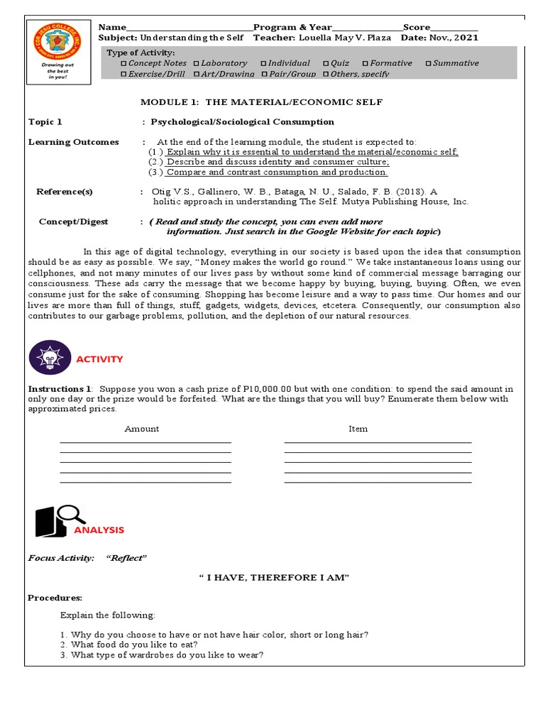 Activity | PDF | Consumerism | Identity (Social Science)