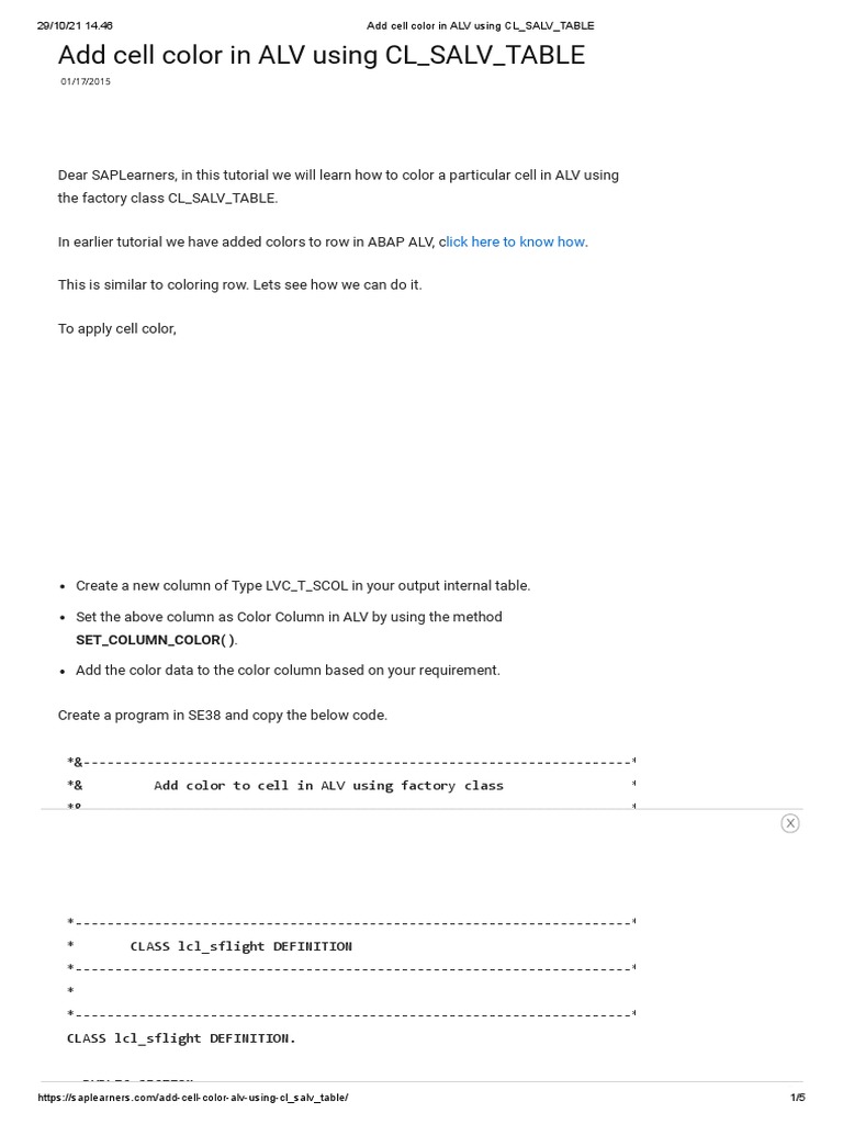 Add Cell Color in ALV Using CL - SALV - TABLE | PDF | Computing | Computer Data