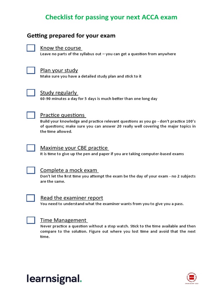 ACCA Checklist | PDF | Test (Assessment) | Cognition