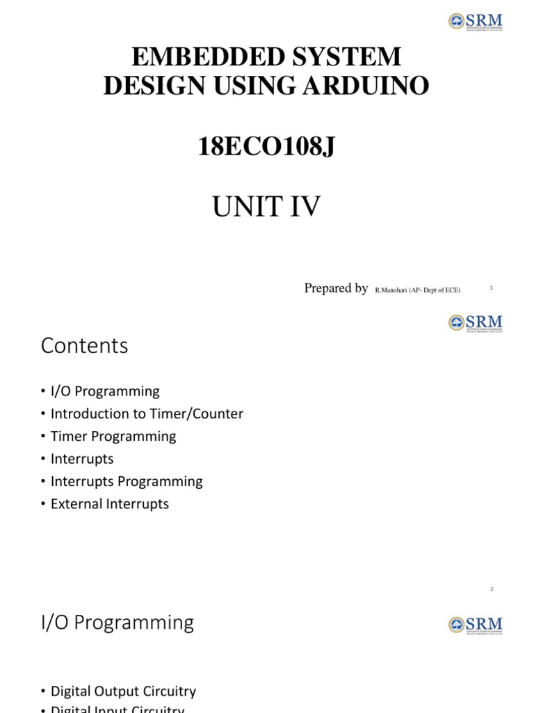 Embedded System Design Using Arduino 18ECO108J: Unit Iv | Download Free ...