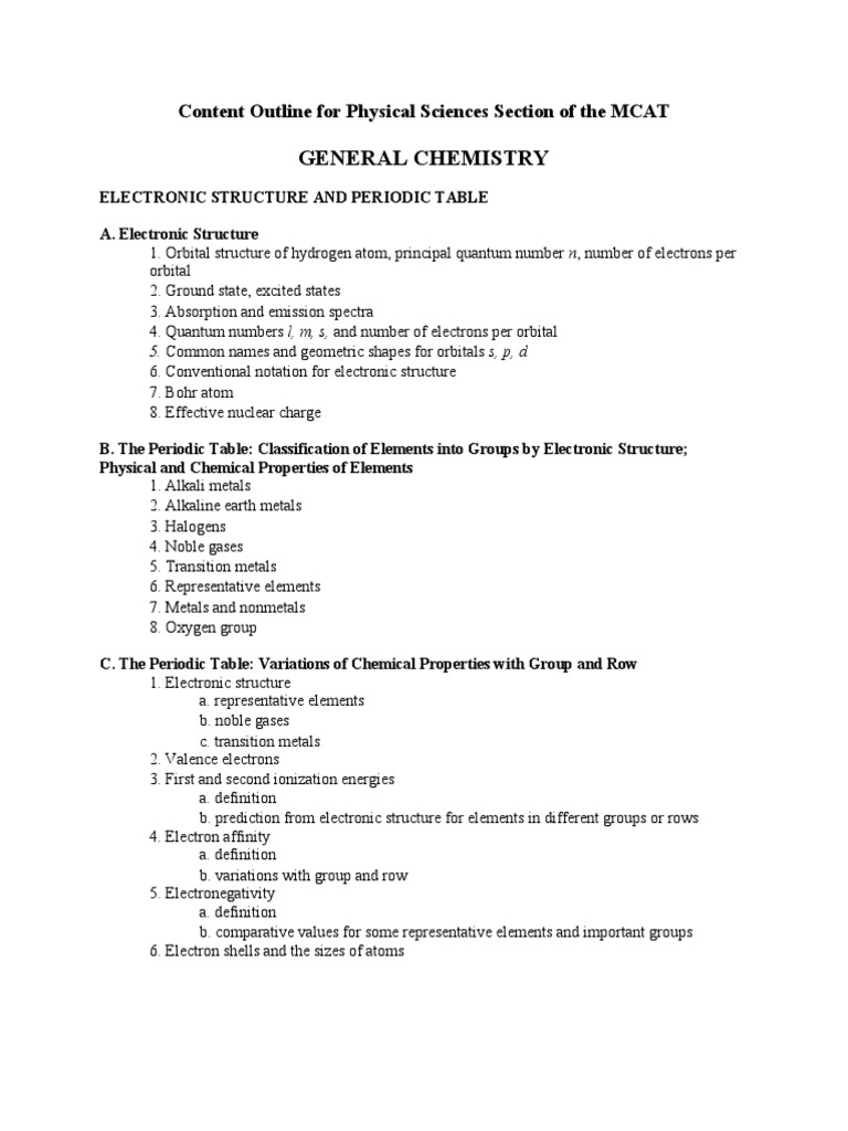 Content Outline For MCAT | PDF | Rna | Chemical Reactions