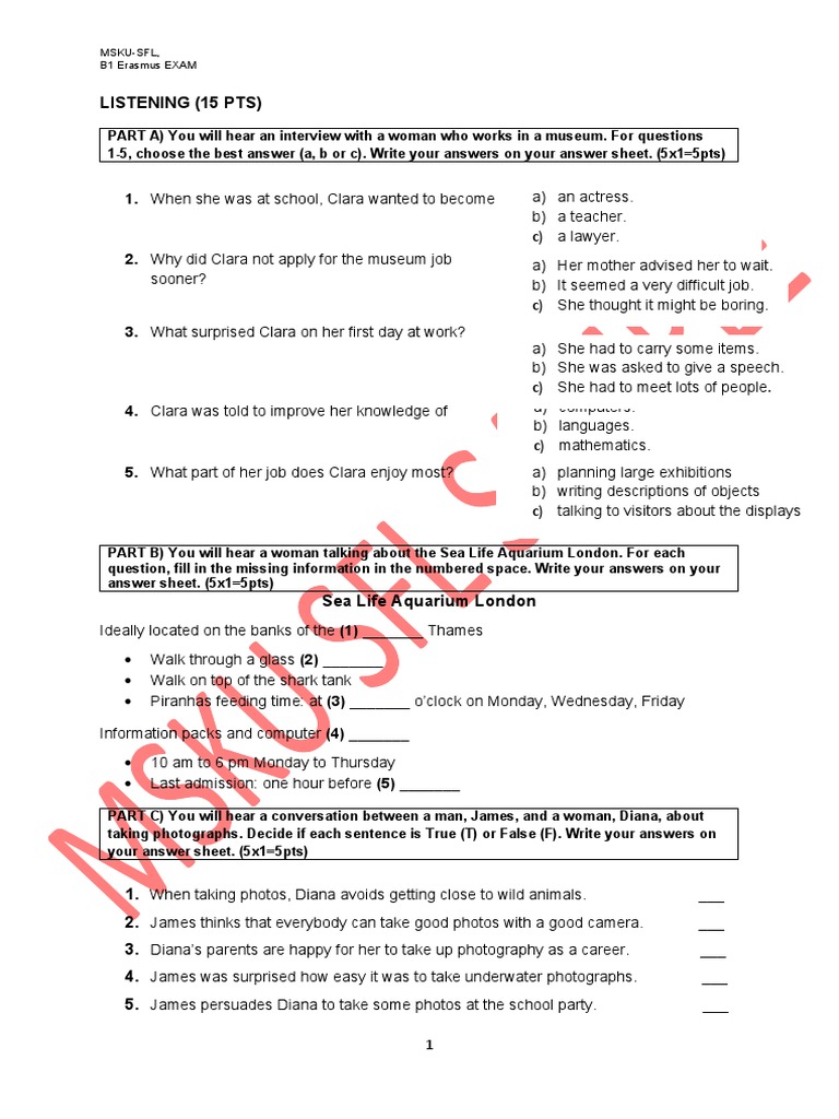 B1 Erasmus Exam | PDF | Cruise Ship | University