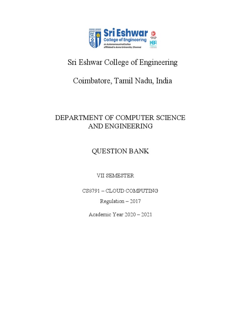 Cs8791 Cloud Computing Question Bank Pdf Cloud Computing