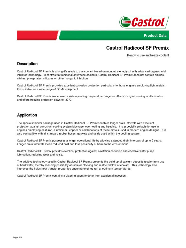 Coolant Castrol Tds | PDF | Chemistry | Materials