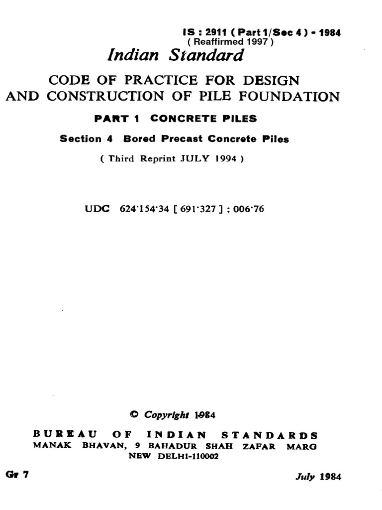 Indian Standard: Code of Practice For Design and Construcxion of Pile ...