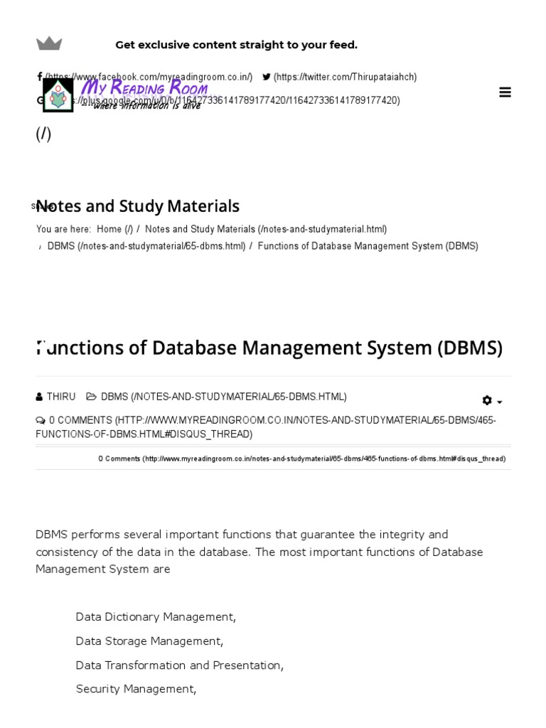 Functions of Database Management System (DBMS) | PDF | Databases | Internet & Web