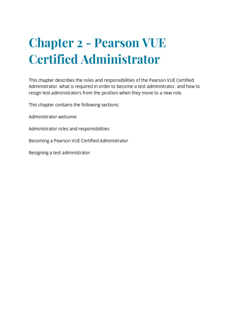 PVTC Chapter 02 - Pearson VUE Certified Administrator A4 | PDF | Test ... PVTC Chapter 02 - Pearson VUE Certified Administrator A4 | PDF | Test ...