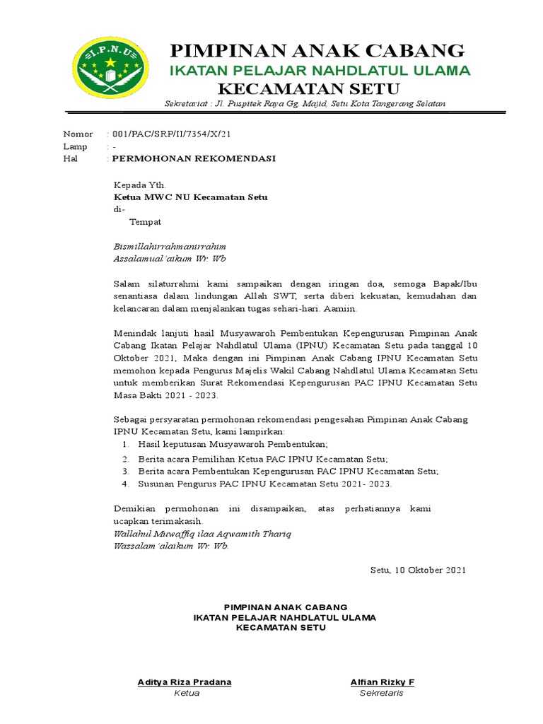 Surat Pengajuan SP Ipnu Setu | PDF