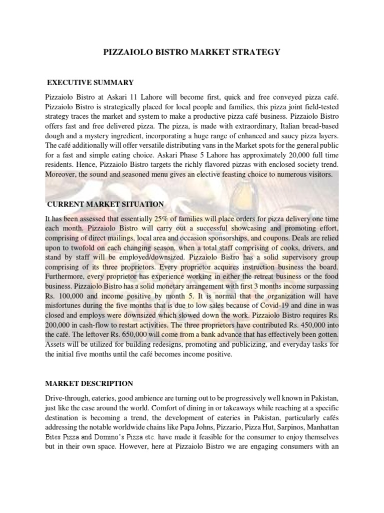 Pizzaiolo Bistro Market Strategy: Executive Summary | PDF | Fast Food ...