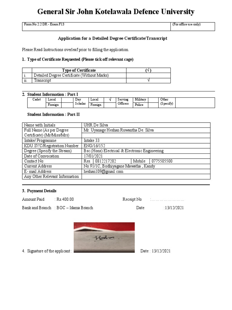 Application For Requesting Detailed Degree Certificate and Transcripts ...