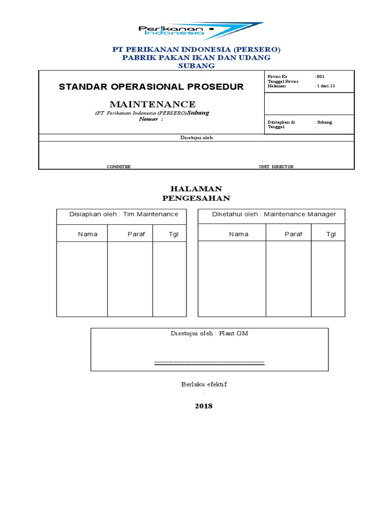 SOP Maintenance PT Perikanan Indonesia | PDF