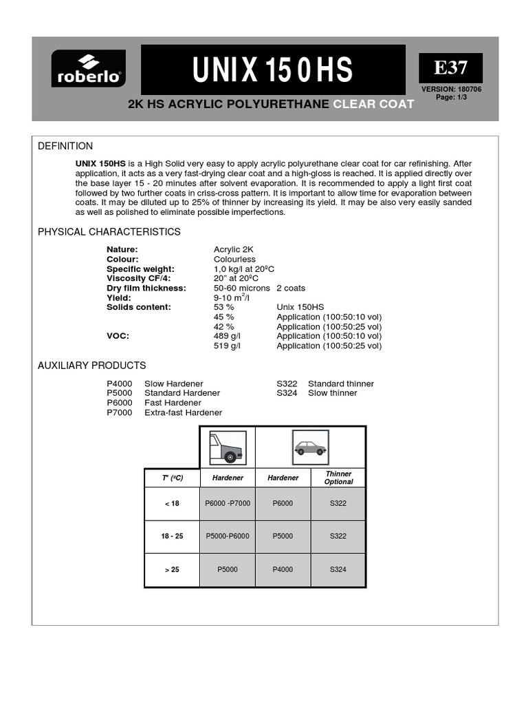 Roberlo Unix 150HS Clearcoat | PDF | Materials | Chemistry