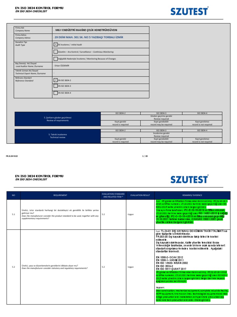 FR.K.04 EN ISO 3834 - Kontrol Listesi R02 - 3154 - 2016325 - 1583. | PDF