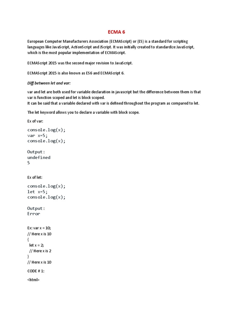 Ecma 6 Diff Between Let And Var Pdf Class Computer Programming Java Script