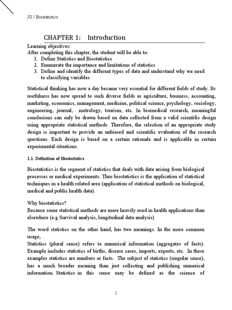 Biostat Chapter 1-7 | PDF | Statistics | Level Of Measurement