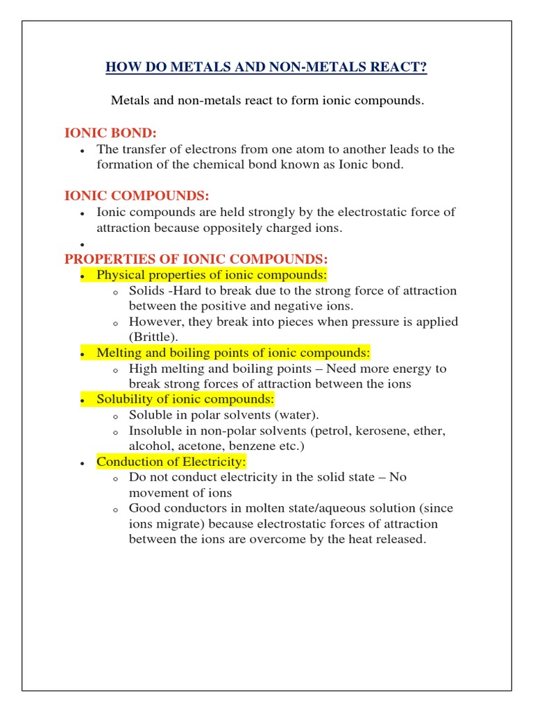 Metals and Non-Metals React To Form Ionic Compounds | PDF