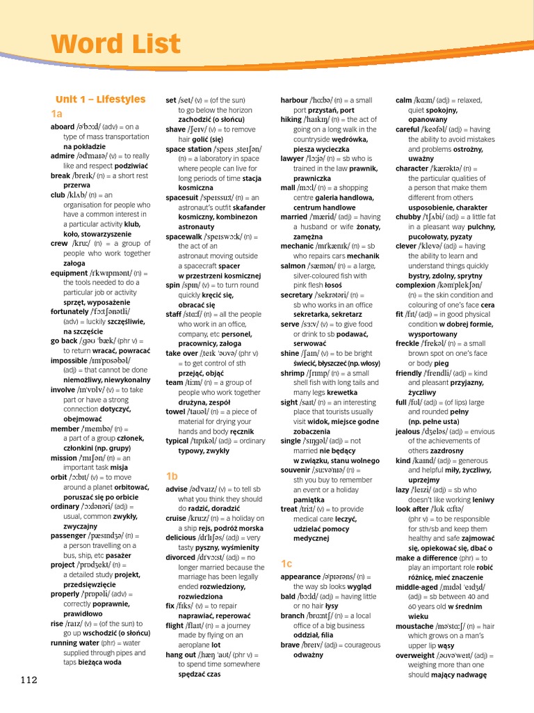 Word List: Unit 1 - Lifestyles | PDF