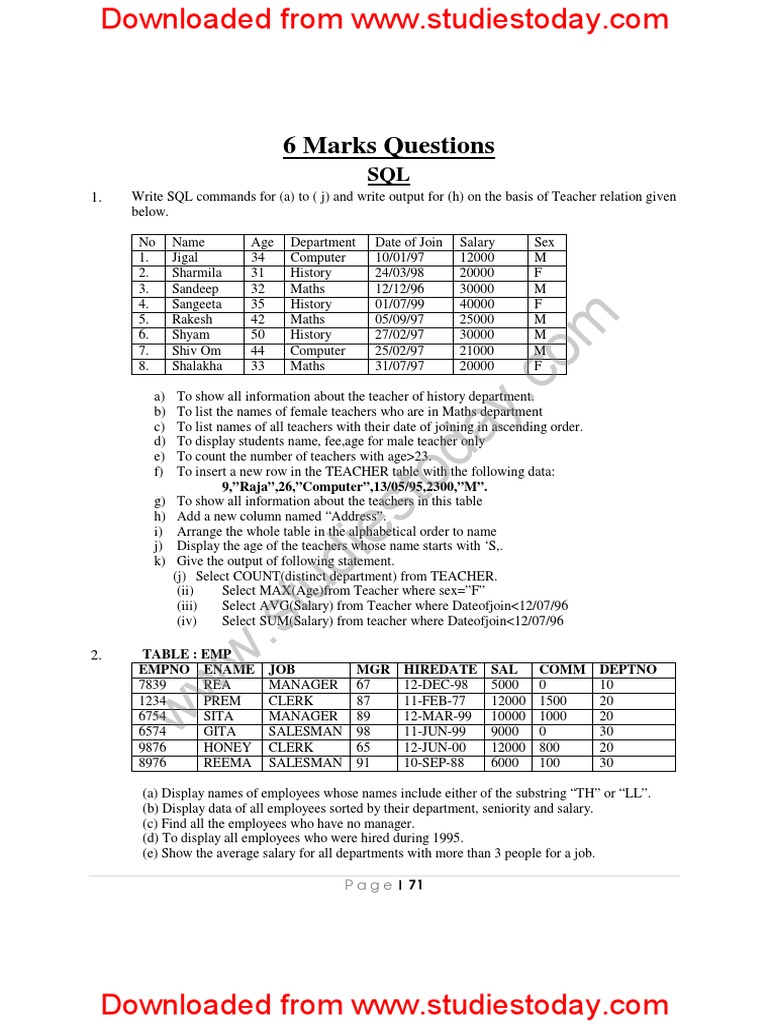 6 Mark Questions | PDF | Salary