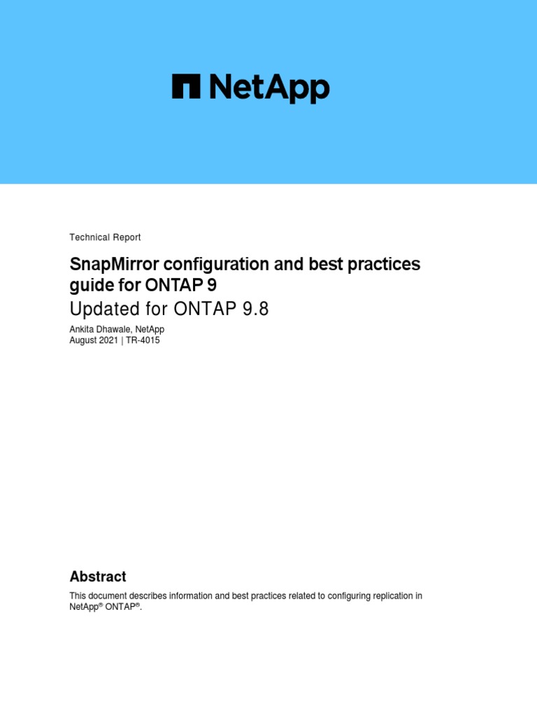 TR-4015 - SnapMirror Configuration and Best Practices Guide For ONTAP 9 Updated For ONTAP 9.8 ...