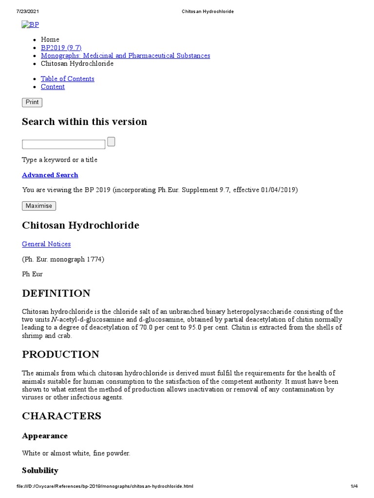 Chitosan Hydrochloride | PDF | Solubility | Water