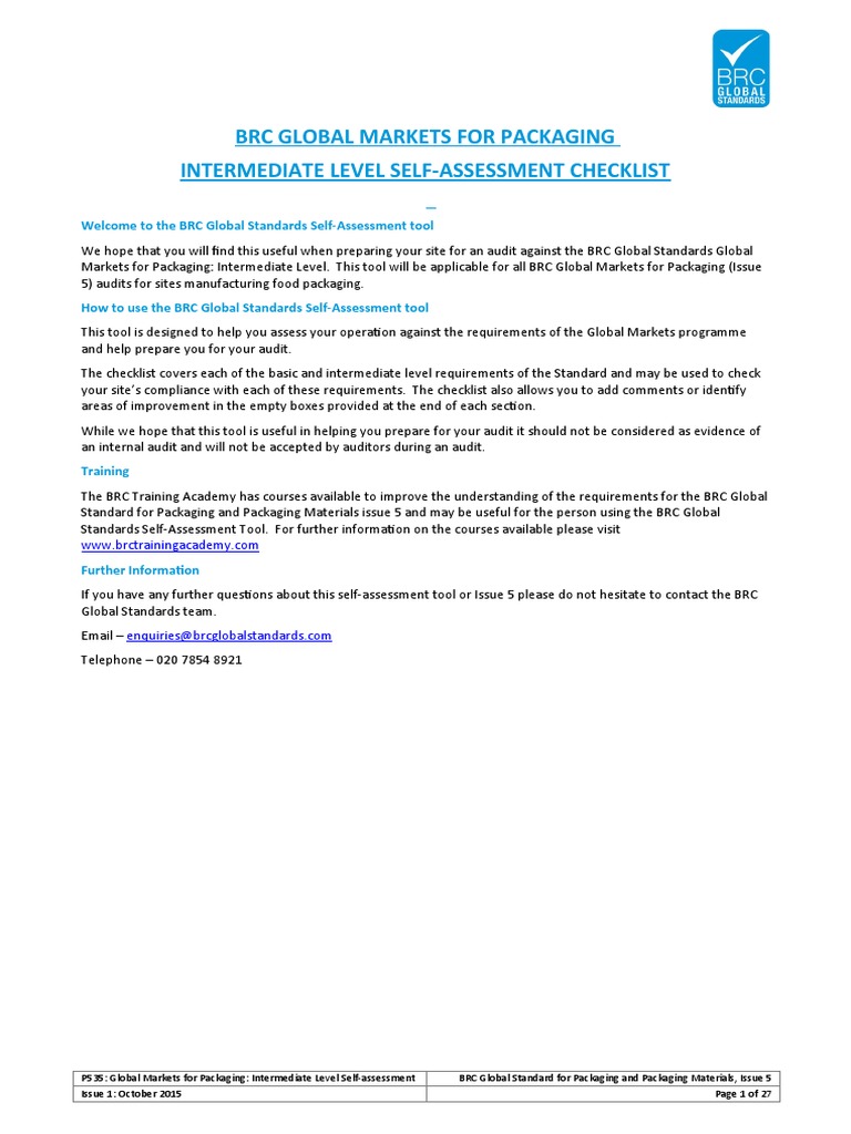 Assessing Compliance with the BRC Global Standard for Packaging and ...