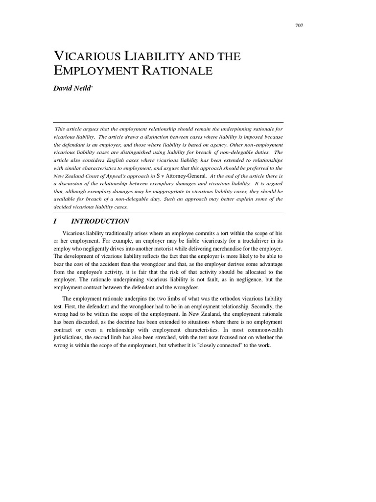 Vicarious Liability in Torts | PDF | Legal Liability | Vicarious Liability