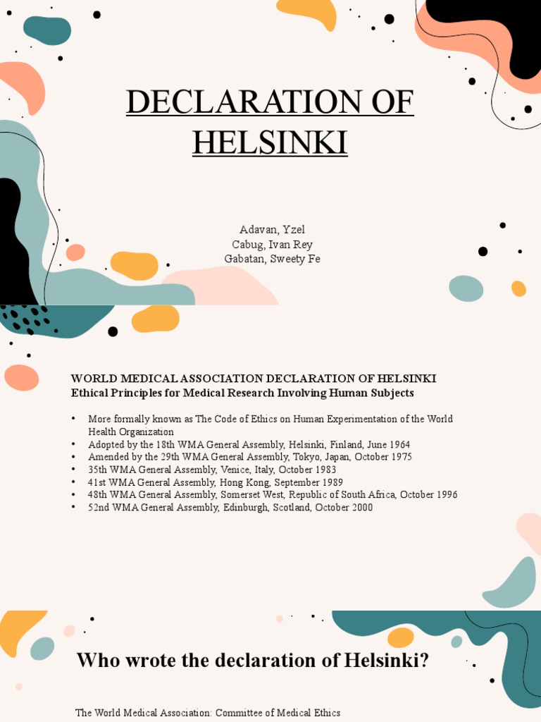 Ethical Principles of the Helsinki Declaration | PDF | Medical ...