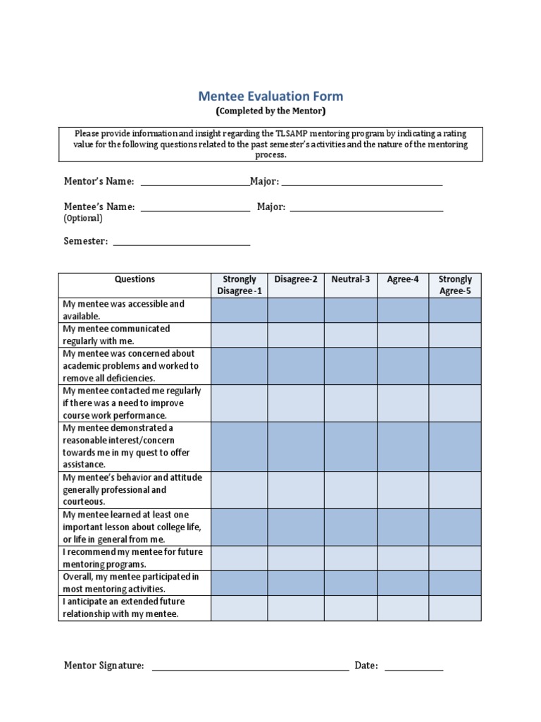 Mentee Evaluation Form Sample | PDF