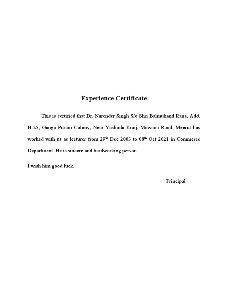 Experience Certificate | PDF