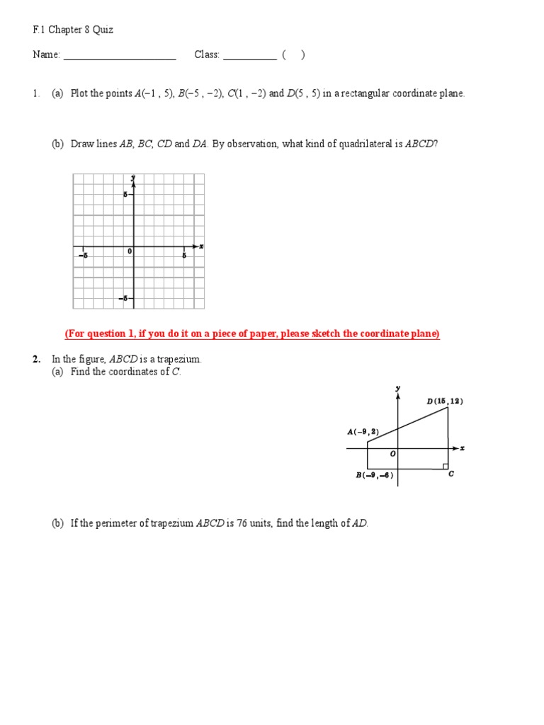 F.1 Chapter 8 Quiz | PDF | Geometric Shapes | Elementary Geometry