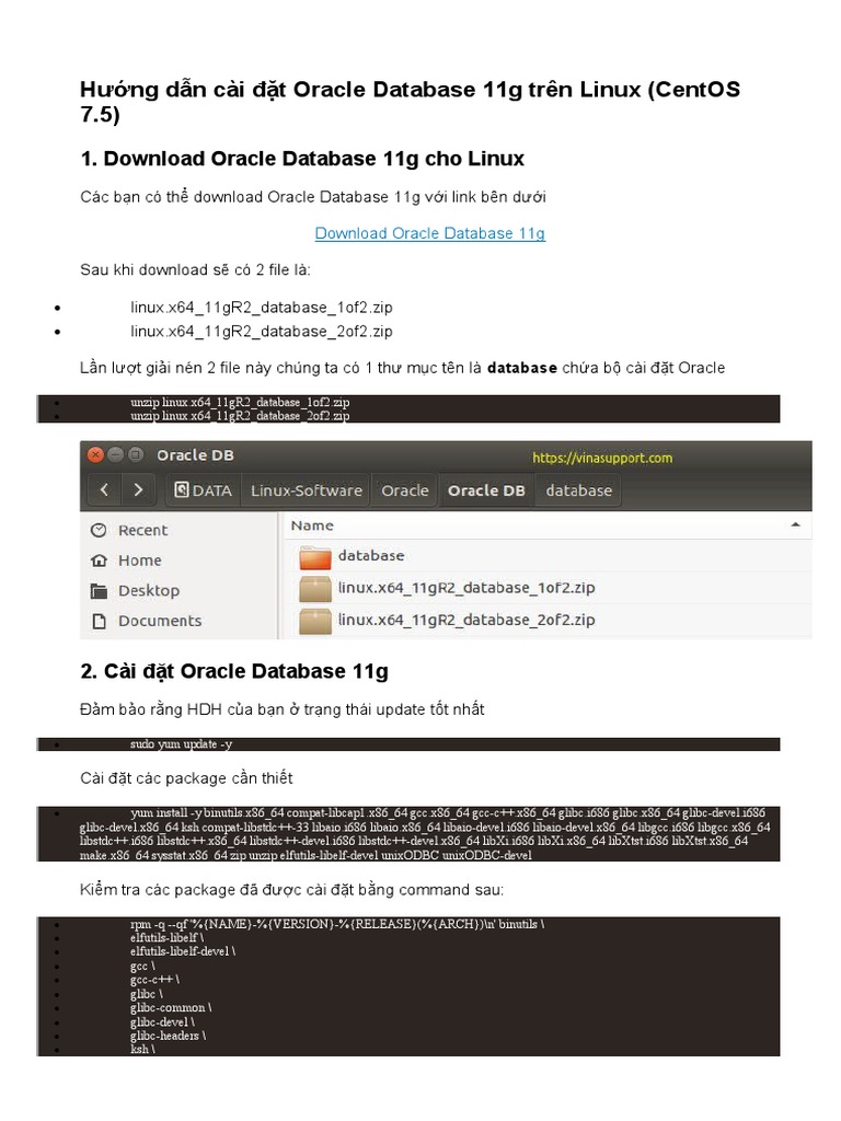 Hướng Dẫn Cài Đặt Oracle Database 11g Trên Linux | PDF