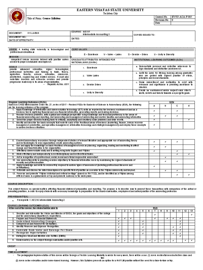 COBE - DSI 20-004 AE 317 Intermediate Accounting 3 Syllabus | PDF ...