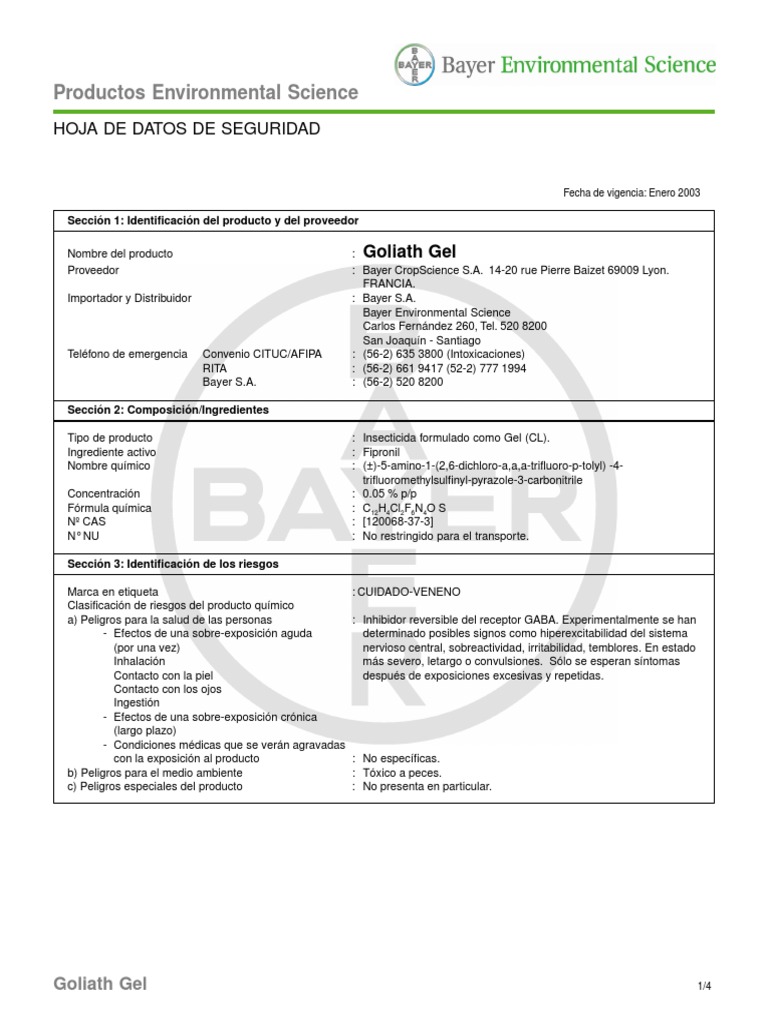 Goliath Gel - Cucarachas - Fipronil | PDF | Agua | Transporte