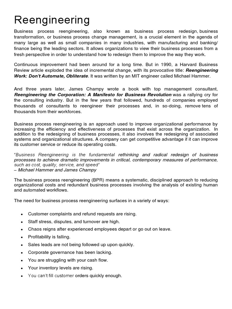 A Comprehensive Overview of Business Process Reengineering: Its ...