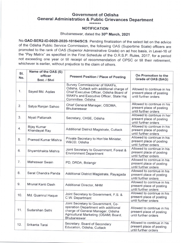 OAS Officers Promotion Notification 2021 | PDF | Government Of India ...