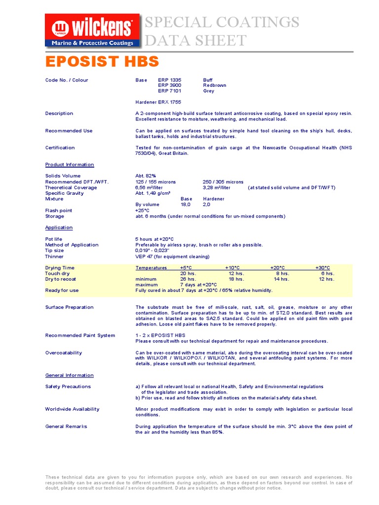 Special Coatings Data Sheet: Eposist Hbs | PDF | Epoxy | Materials