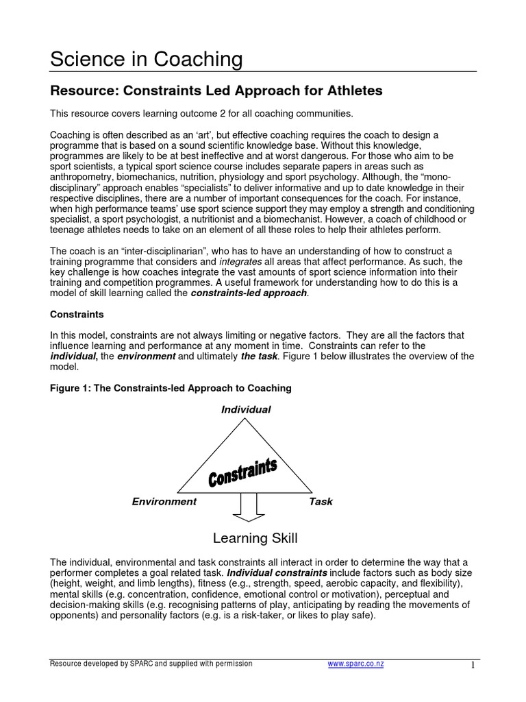 Science in Coaching: Resource: Constraints Led Approach For Athletes ...